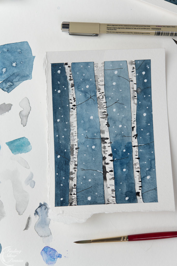 How to paint watercolor birch trees - Finding Silver Pennies